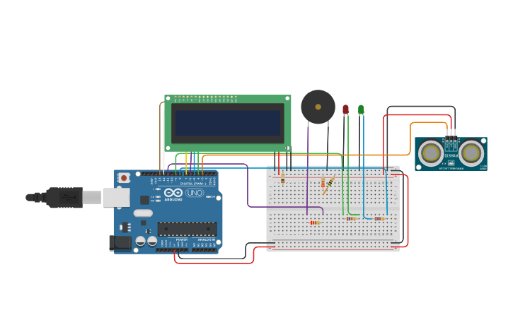 Circuit design Indicador com sensor de nivel de tanque - Tinkercad
