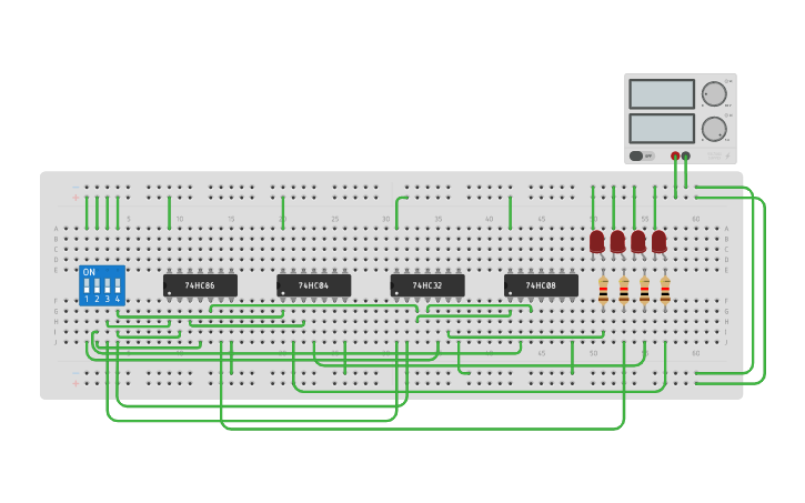 Circuit design BCD to Excess-3 - Tinkercad