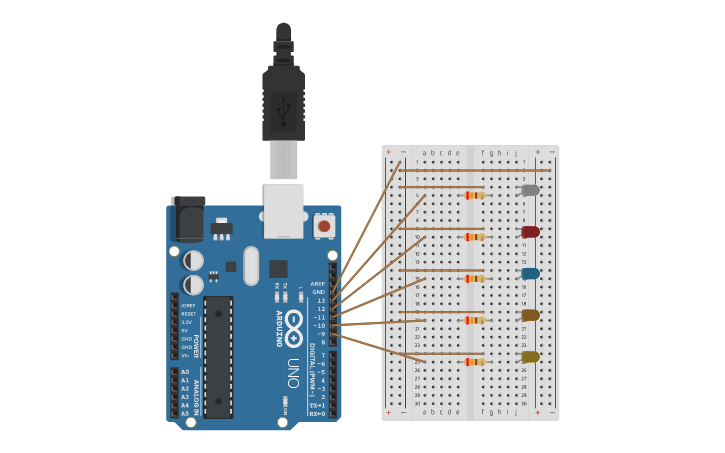 Circuit design Arduino with 5 LED(Activity#1) - Tinkercad