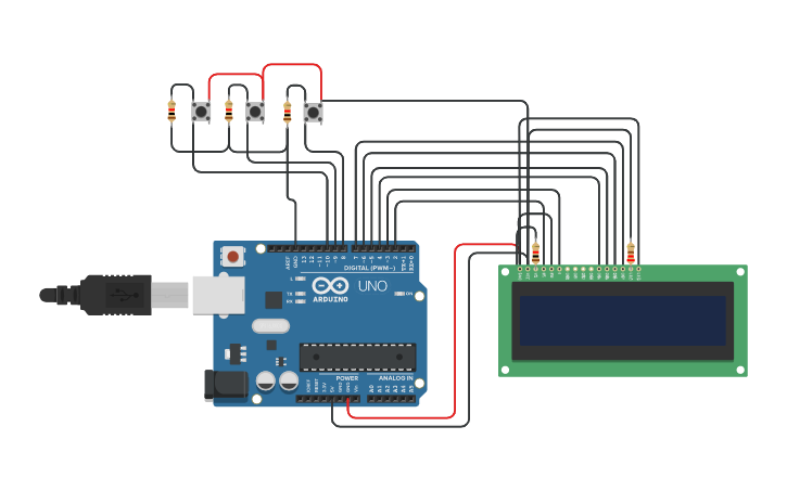 Circuit design LCD clock - Tinkercad