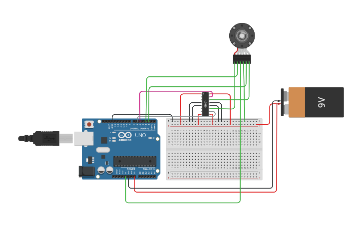 Circuit design Control LQR de la posición angular del motor | Tinkercad