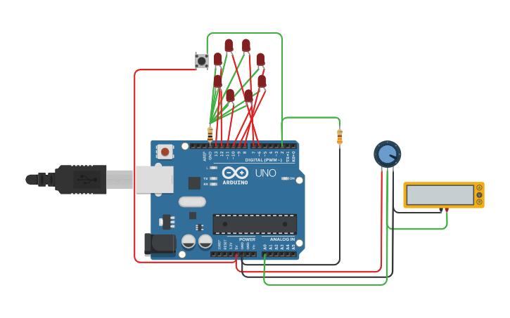 Circuit design Juego de luces | Tinkercad