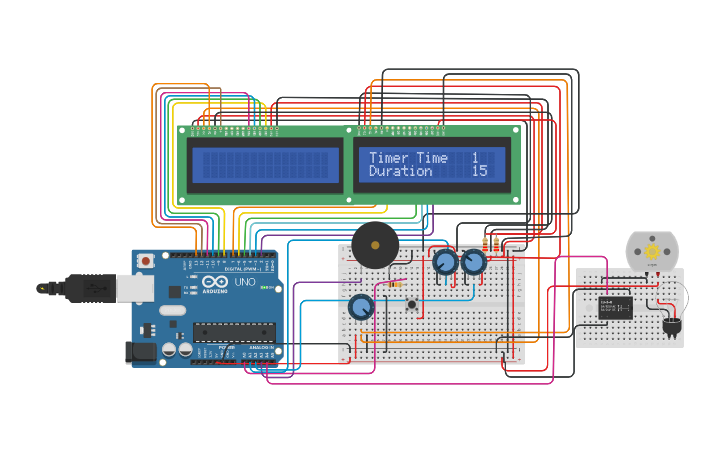Circuit design Copy of timer with LiquidCrystalDisplay(LCD) | Tinkercad