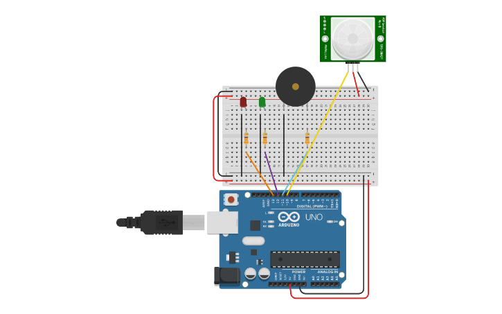 Circuit design PIR - Tinkercad