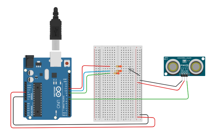 Circuit design ultrasonic sensor | Tinkercad