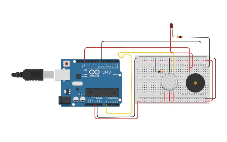 Circuit design Smart Gas Leak Detector - Tinkercad