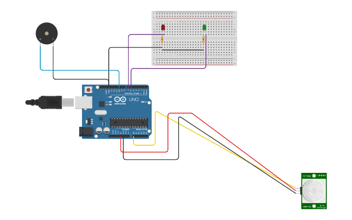 Circuit design Motion Alarm - Tinkercad