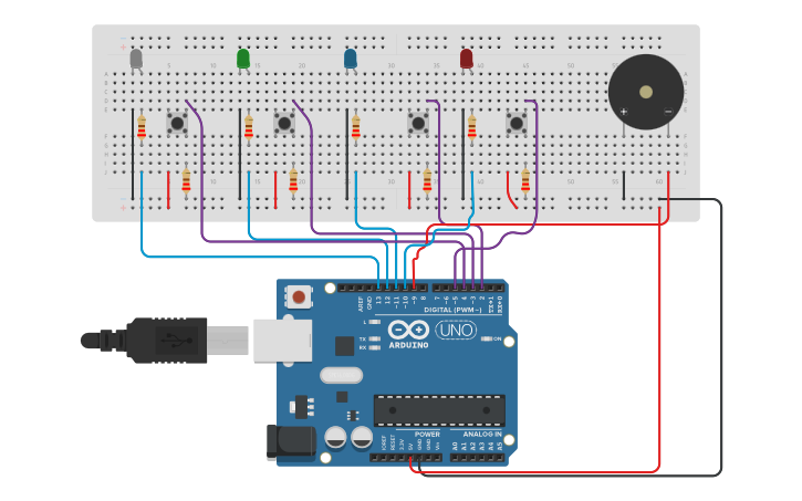 Circuit design Button Buzzer Game.ino - Tinkercad
