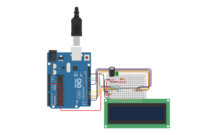 Circuit design LCD WITHOUT A POTENTIOMETER - Tinkercad Circuit design LCD WITHOUT A POTENTIOMETER - Tinkercad