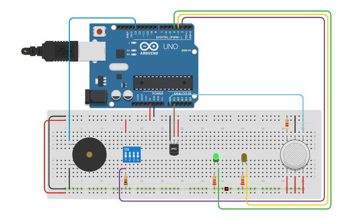 Circuit design Alarma contra incendios - Arduino - Tinkercad
