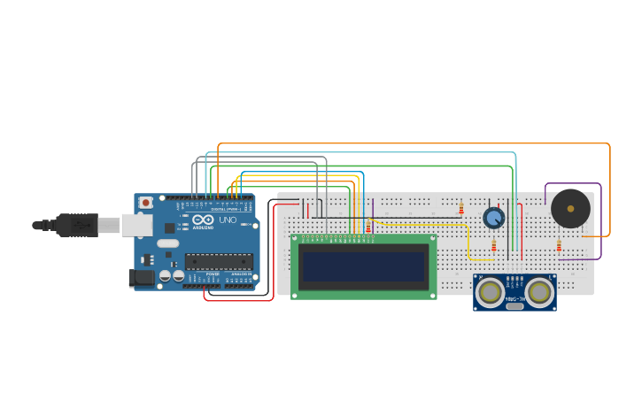 Circuit design Sensor ultrasónico | Tinkercad