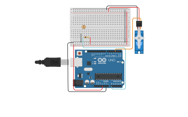 Circuit design Exercise 4.C. LIGHT CONTROLLED SERVO | Tinkercad