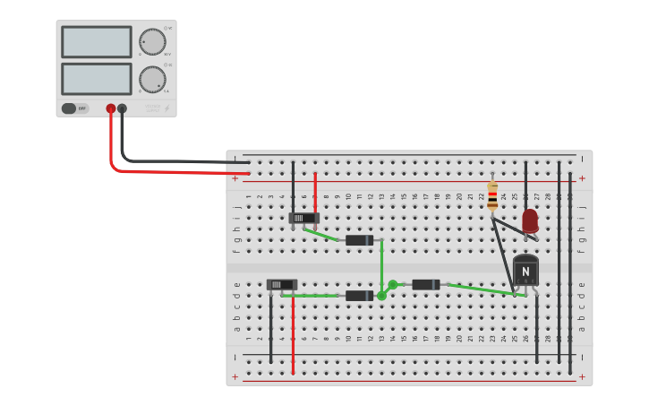 Circuit design DTL NOR 1101 - Tinkercad