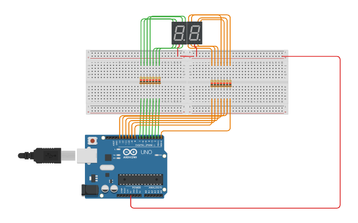 Circuit design Double Seven Segment Display (1-11) - Tinkercad
