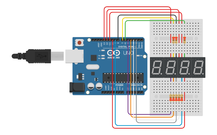 Circuit Design 4 Digit 7 Segment Display With Arduino Tinkercad Tinkercad 4110