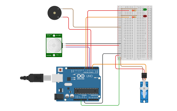 Circuit Design Sensor Gerak Pir Tinkercad