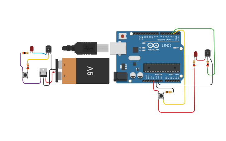 Circuit design transistor with led and Arduino - Tinkercad