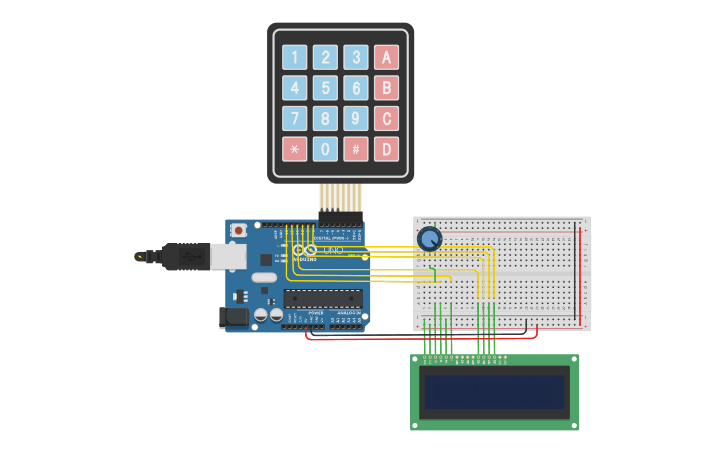 Circuit design KEYPAD and DISPLAY SYSTEM - Tinkercad