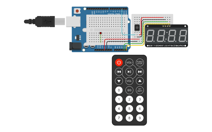 Circuit design display de 4 digitos con control remoto - Tinkercad