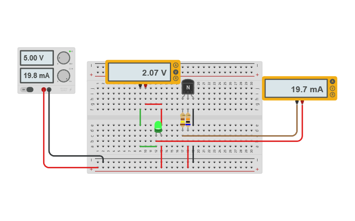 Circuit design esercitazione led e BJT | Tinkercad
