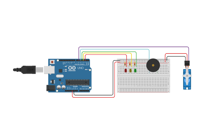 Circuit design Automatic system of barrier control | Tinkercad
