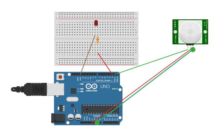 Circuit Design Hareket SensÖrÜ İle Led Yakma Tinkercad