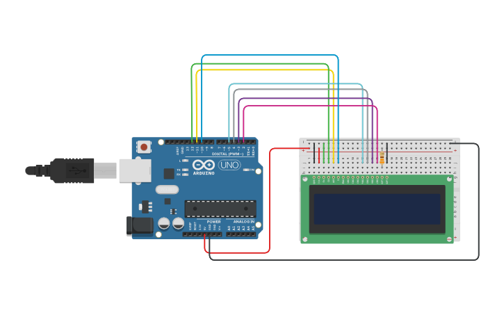 Circuit design Display LCD 16x2 | Tinkercad