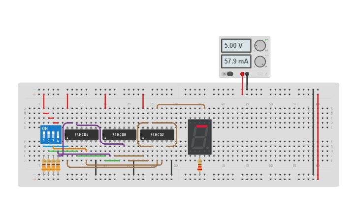 Circuit design codificador bcd a 7 segmentos - Tinkercad