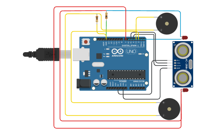 Circuit design Motion Sensor ( Led and Alarm ) - Tinkercad