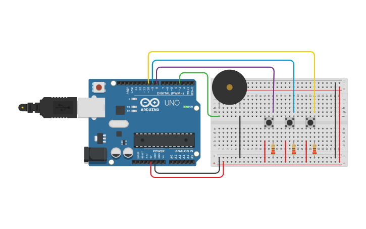 Circuit design BUZER CON PULSADORES - Tinkercad