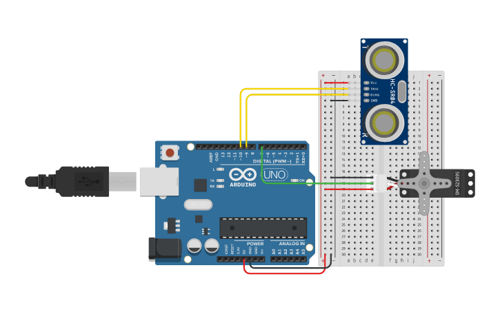 Circuit design Bagian 3 : Menggunakan Sensor Ultrasonik + Servo - Tinkercad