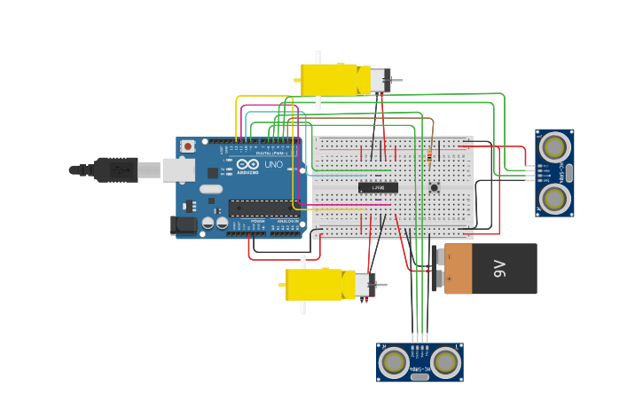 Circuit design Dos Motores Con Arduino varios sensores de sonido ...