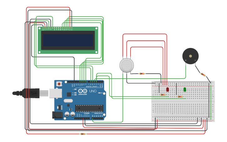Circuit design Gas Leakage Detection System - Tinkercad