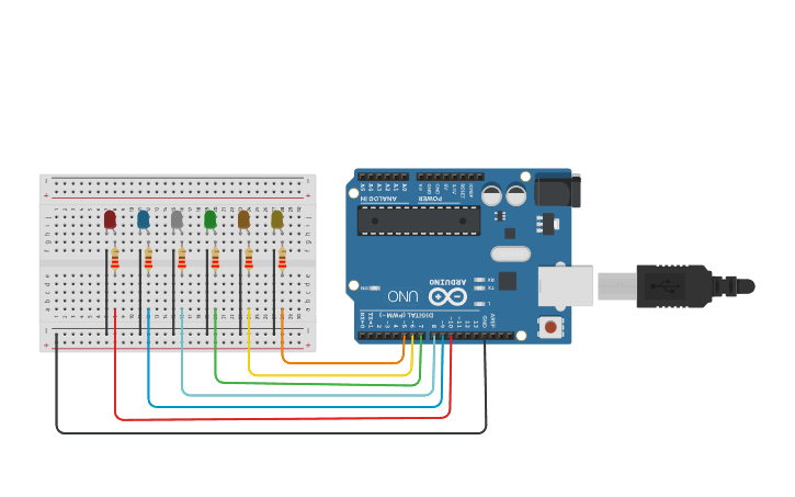 Circuit design Conducción de Múltiples LEDs sesión 4.1 - Tinkercad