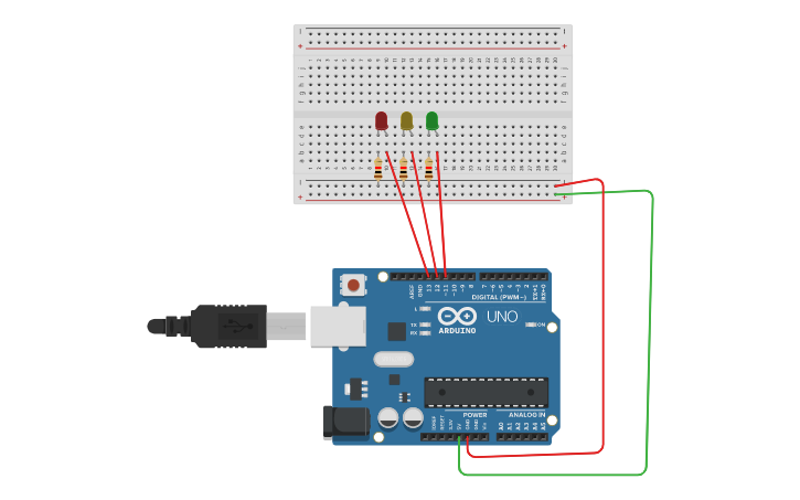 Circuit design 3 LED blinking(simple) | Tinkercad