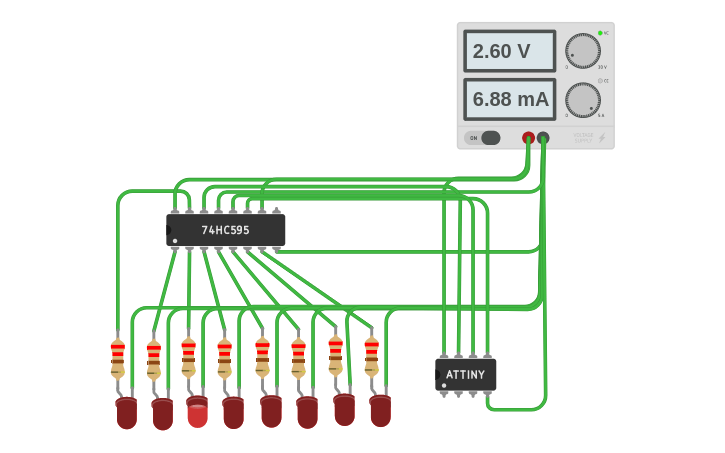 Circuit design shift register - Tinkercad