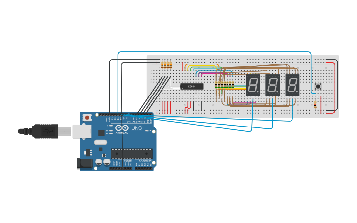 Circuit design 7segment decoder with switch - Tinkercad
