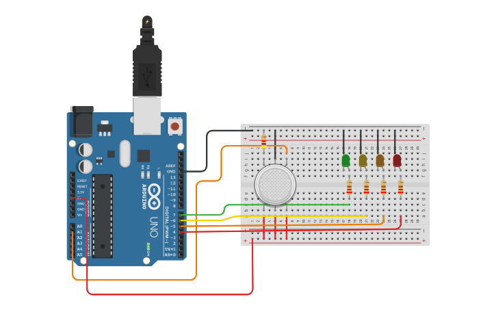 Circuit design Sensor de Gas | Tinkercad
