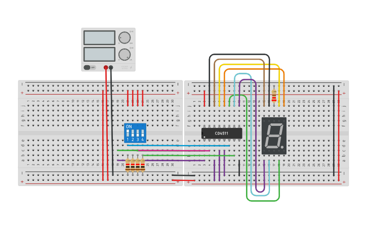 Circuit design BCD a 7 segmentos - Tinkercad