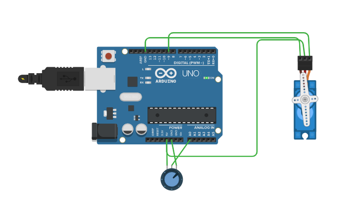 Circuit design Control servo motor using potentiometer - Tinkercad Circuit design Control servo motor using potentiometer - Tinkercad