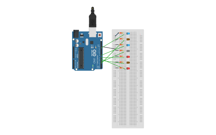 Circuit design breadboard with LEDs in it - Tinkercad