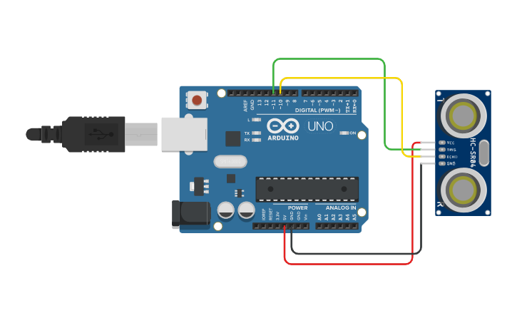 Circuit design Latihan Sensor Ultrasonik | Tinkercad Circuit design Latihan Sensor Ultrasonik | Tinkercad