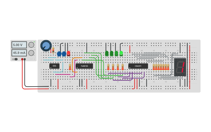 Circuit design Automatic Number Counter - Tinkercad