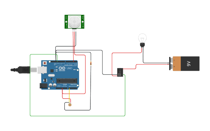 Circuit Design Lampu Otomatis Tinkercad