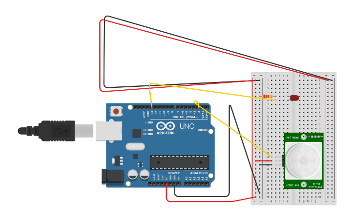 Circuit design PIR Motion Sensor with Arduino (Blocks) - Tinkercad