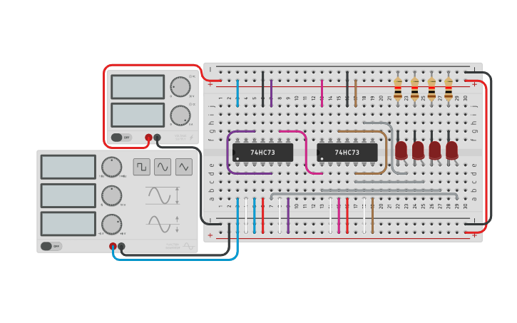 Circuit design 4-bit Asynchronous Up Counter | Tinkercad