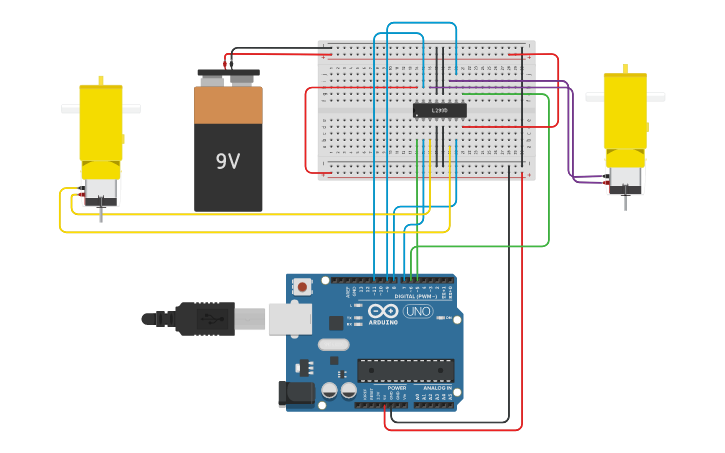 Circuit design Ex8 (Bluetooth control robot): - Tinkercad