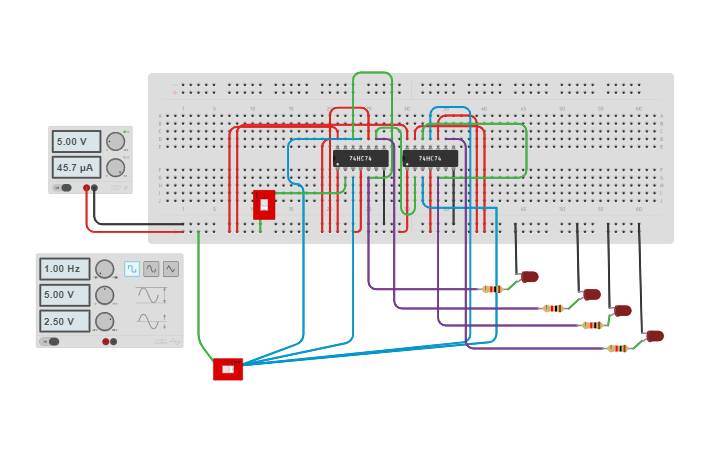 Circuit design RIGHT SHIFT REGISTER | Tinkercad