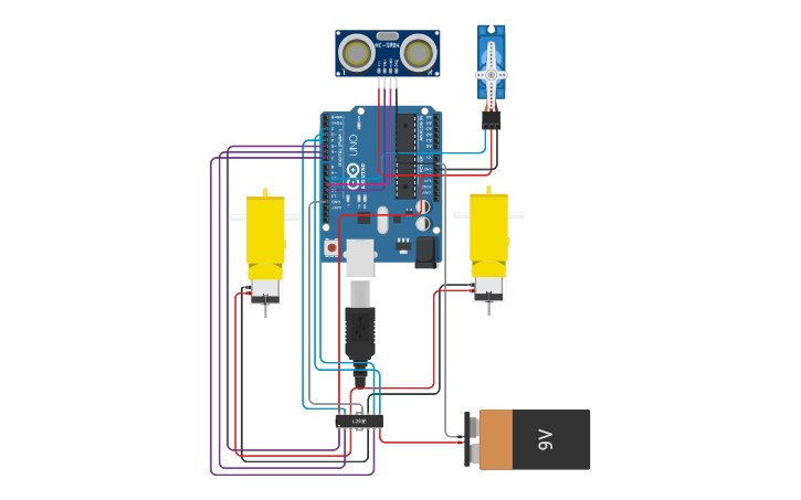 Circuit design Robô - Obstacle Avoider | Tinkercad