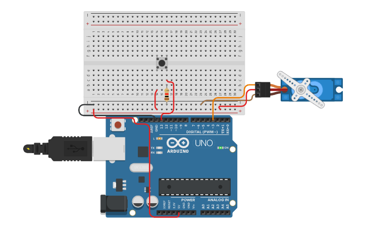 Circuit design sERVO AND BUTTON - Tinkercad